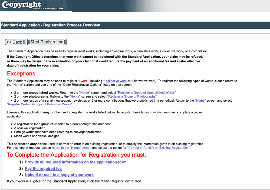 Applying for a Copyright Online